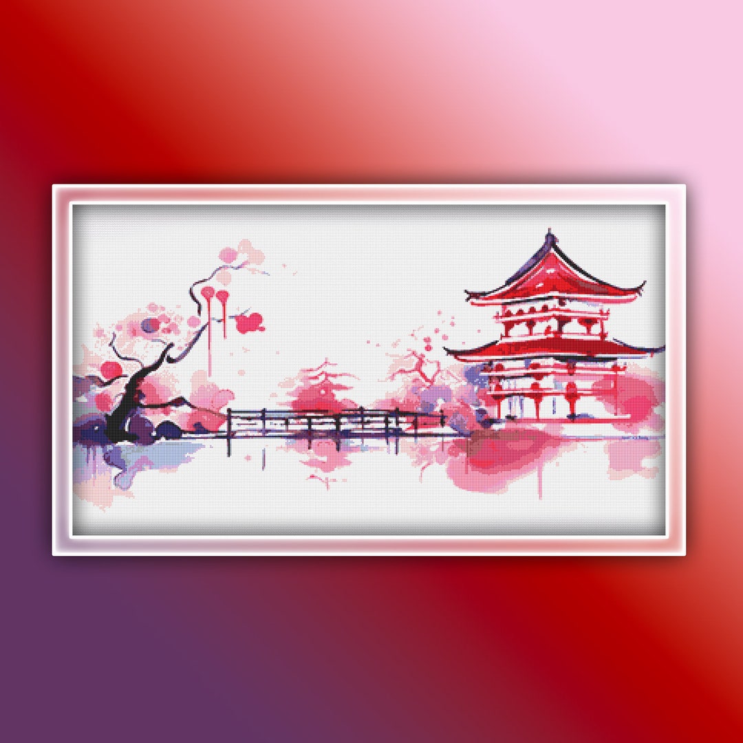 Japanese Landscape Cross Stitch Pattern 18 Instant PDF Download - Tree ...