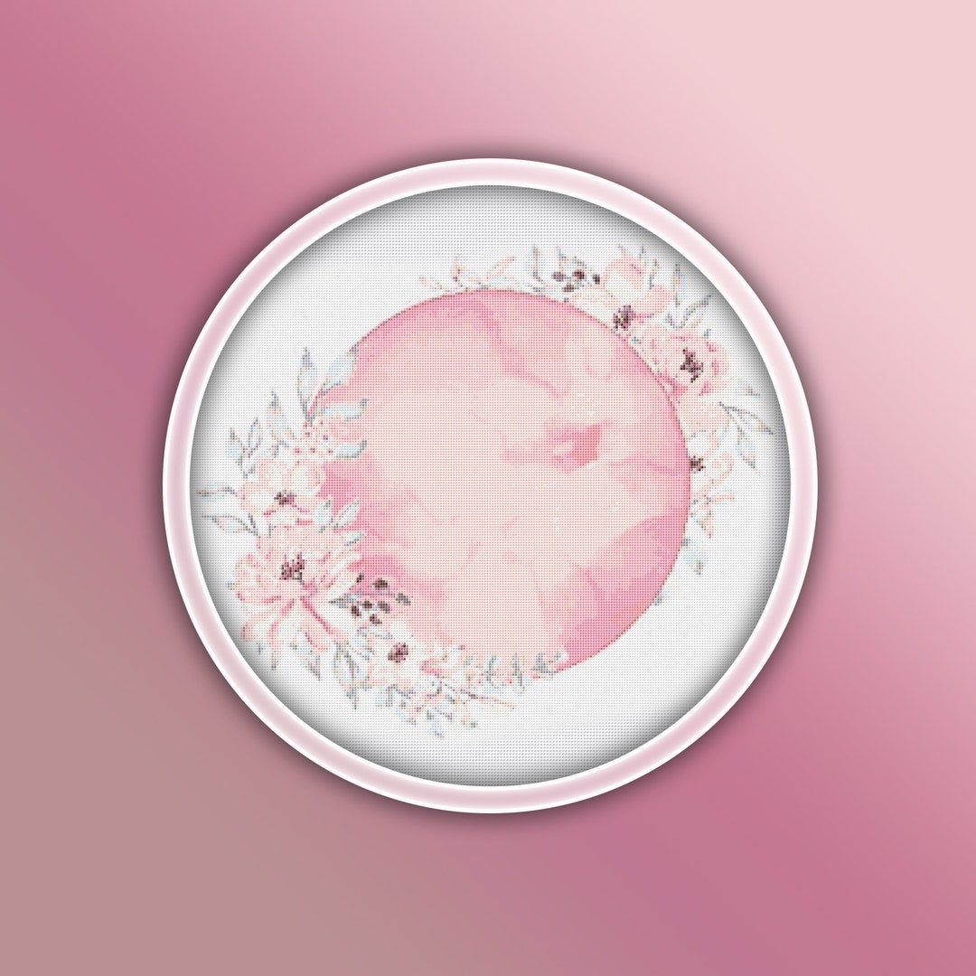 Pink Moon Cross Stitch Pattern Instant PDF Download - Moon Watercolor ...