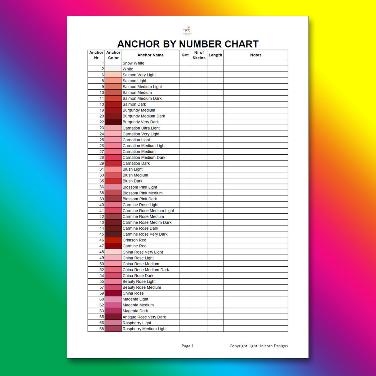 Anchor Thread Charts PDF Instant Download | Cross Stitch Chart ...