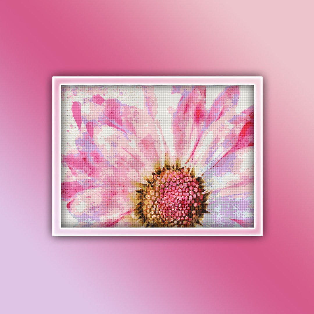 Pink Daisy Cross Stitch Pattern 2 Instant PDF Download -pink Daisy ...
