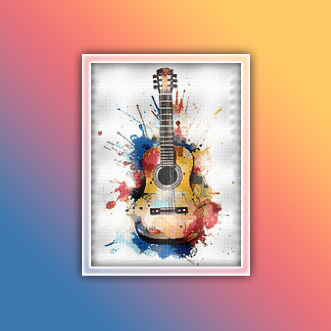Guitar Cross Stitch Pattern 1 Instant PDF Download - Brown Box Six ...