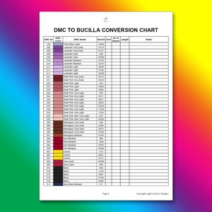 DMC to Bucilla Conversion Chart PDF Instant Download | Cross Stitch ...