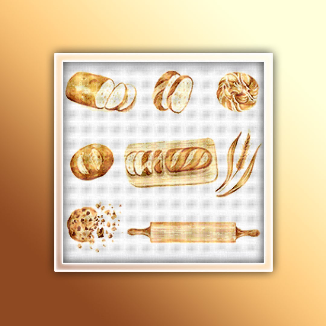 Bread Cross Stitch Pattern 1 Instant PDF Download | Bakery Watercolor ...