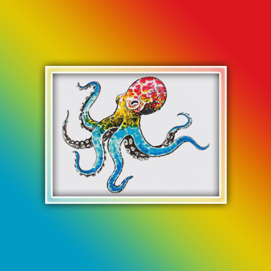 Octopus Cross Stitch Pattern 9 Instant PDF Download - Rainbow Octopus ...