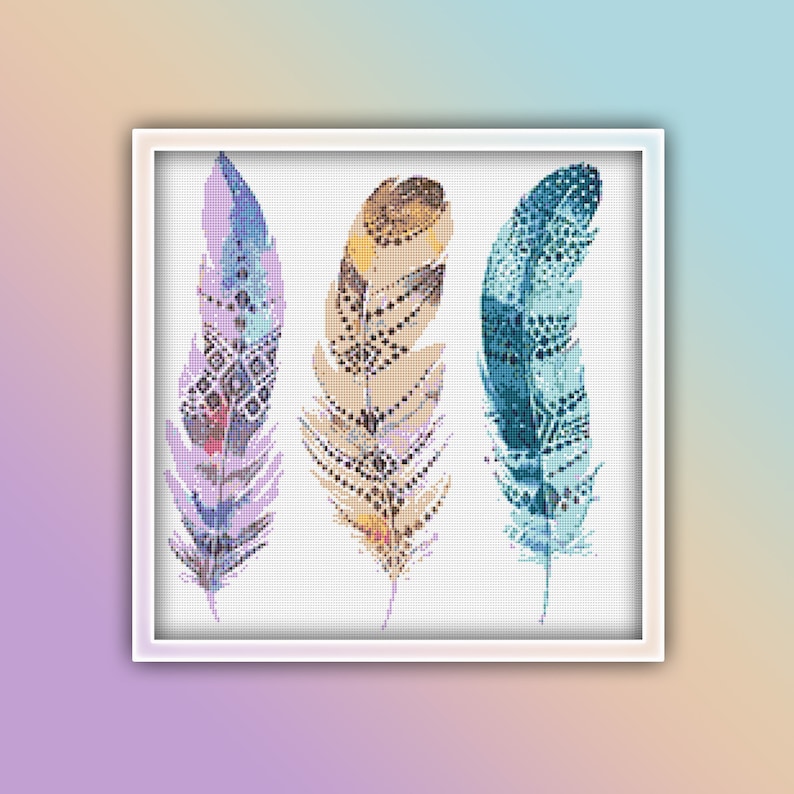 Feather Cross Stitch Pattern 22 Instant PDF Download Feather - Etsy