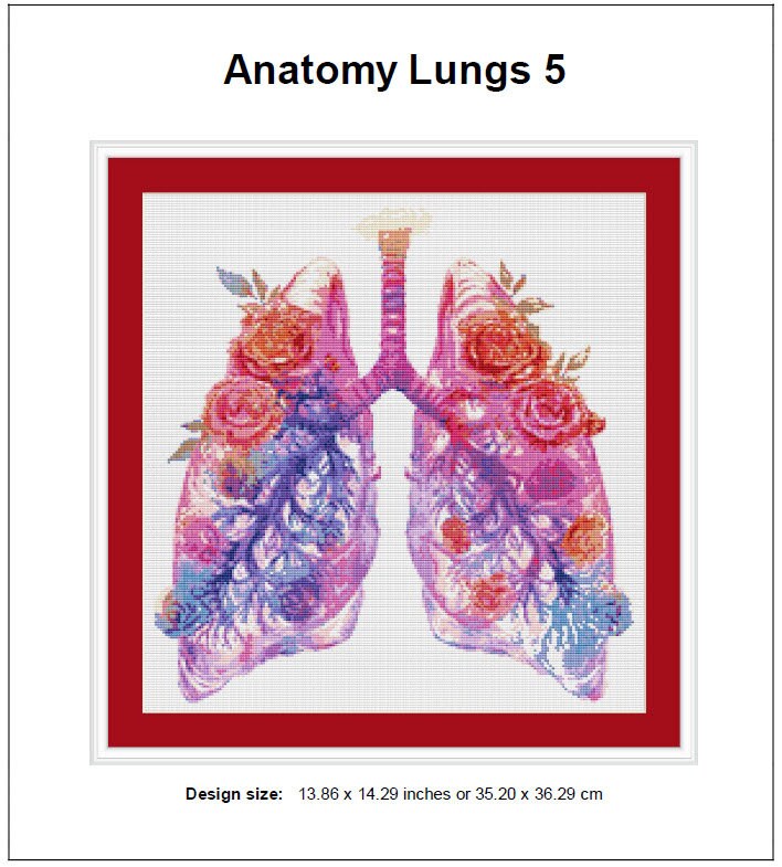 Anatomy Lungs Cross Stitch Pattern 5 Instant PDF Download - Breathing ...