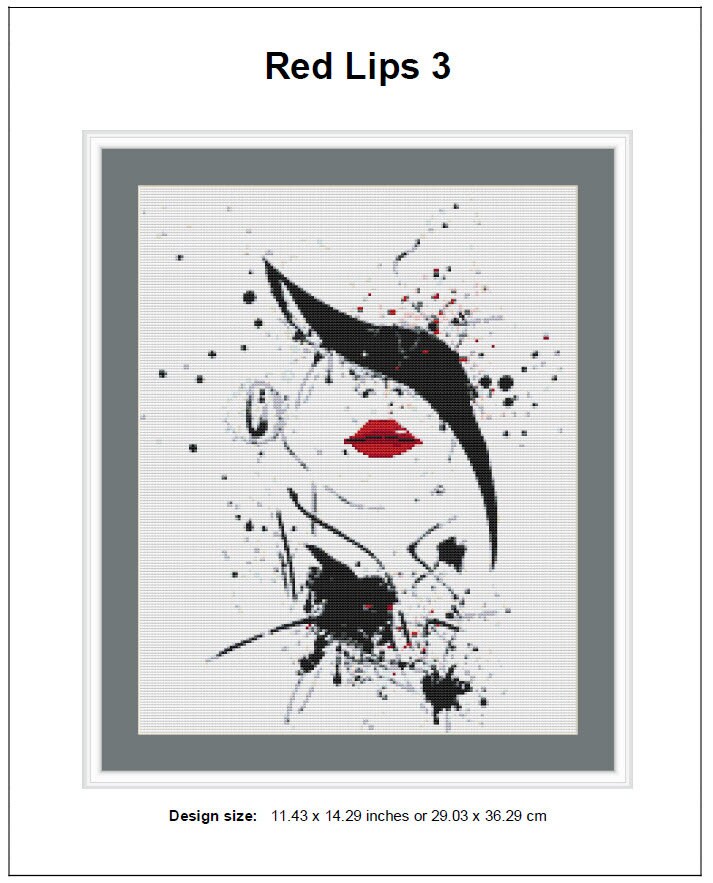 Red Lips Cross Stitch Pattern 3 Instant PDF Download - Woman Watercolor ...