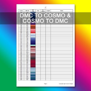 DMC to Cosmo Conversion Chart PDF Instant Download | Cross Stitch Chart ...