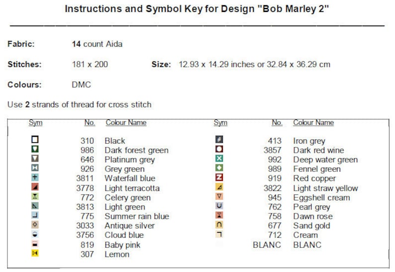 Bob Marley Cross Stitch Pattern 2 Instant PDF Download - Bob Marley ...