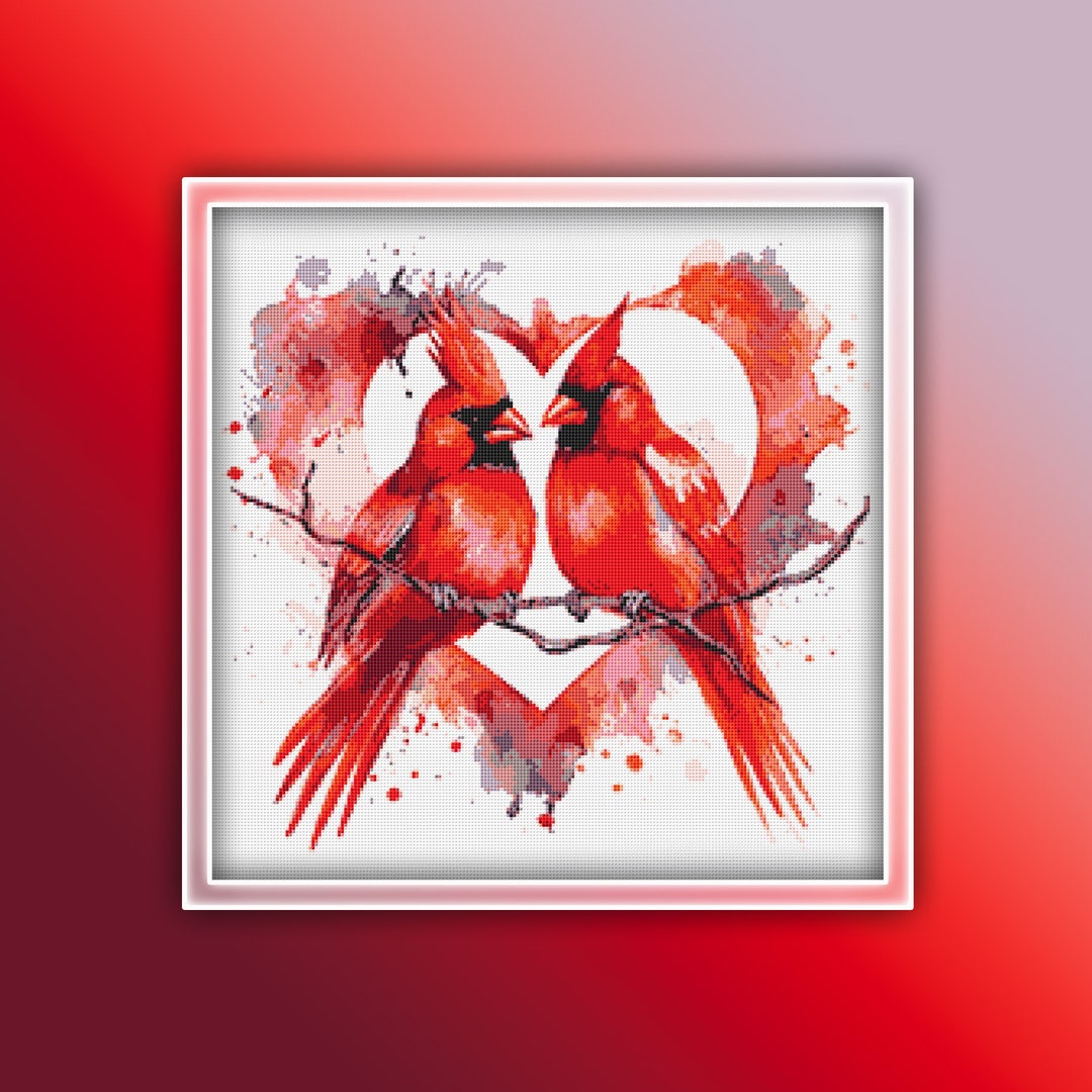 Cardinals Heart Cross Stitch Pattern 5 Instant PDF Download ...