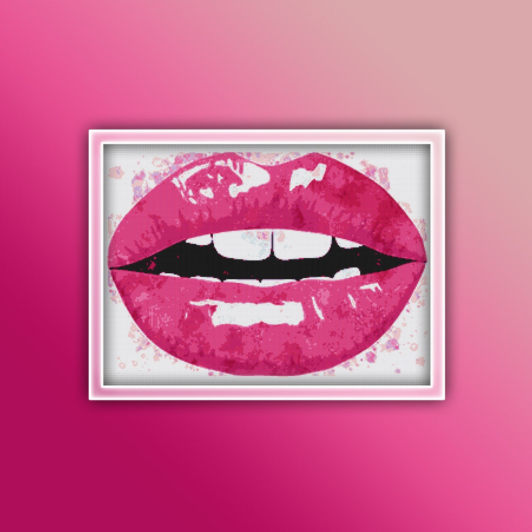 Pink Lips Cross Stitch Pattern 1 Instant PDF Download - Pink Lips ...