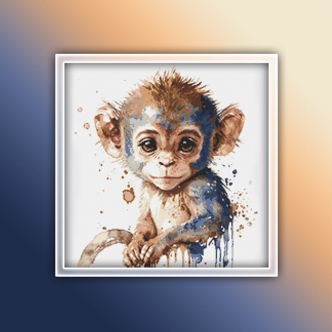 Monkey Cross Stitch Pattern 6 Instant PDF Download - Monkey Watercolor ...