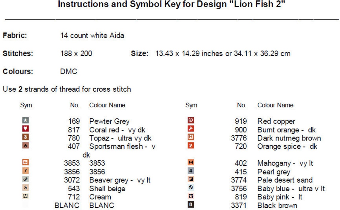 Lion Fish Cross Stitch Pattern 1 Instant Download Instant PDF - Etsy