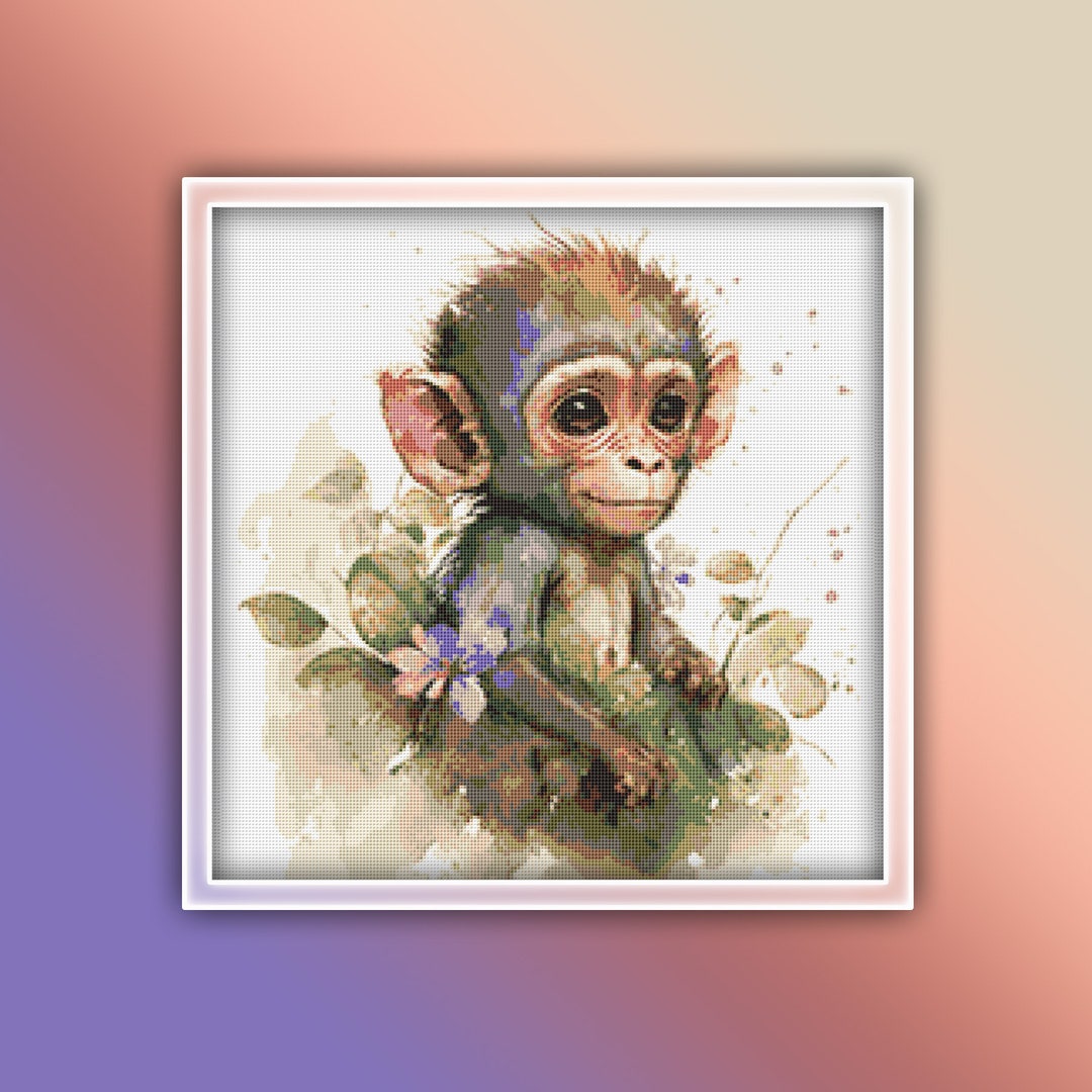 Monkey Cross Stitch Pattern 4 Instant PDF Download - Monkey Watercolor ...