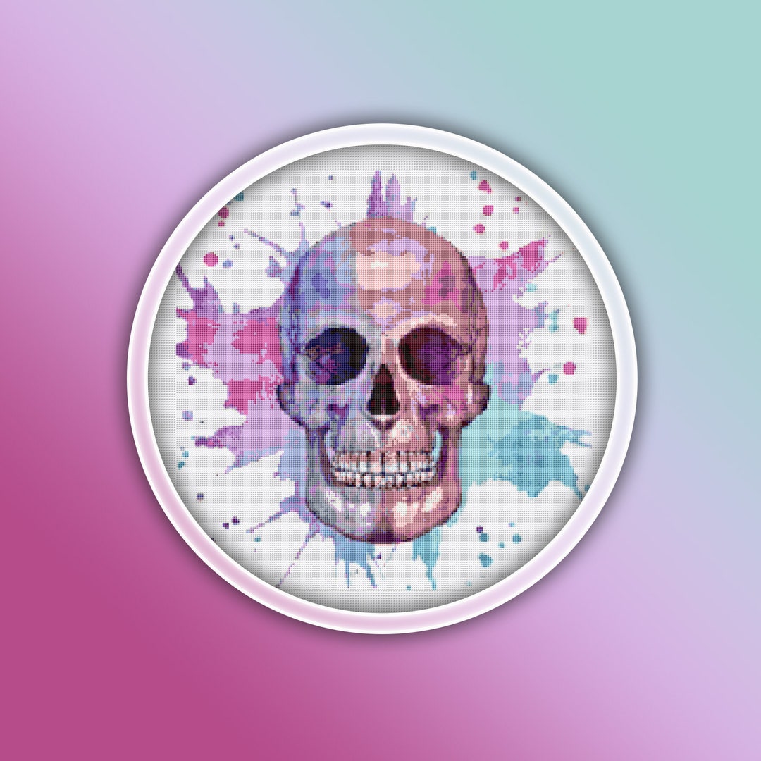 Skull Cross Stitch Pattern 4 Instant PDF Download - Splash Skull ...