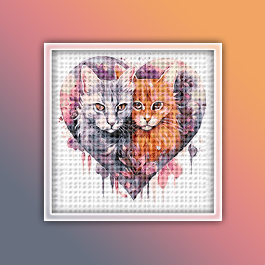 Cat Heart Cross Stitch Pattern 5 Instant PDF Download - Kitty ...