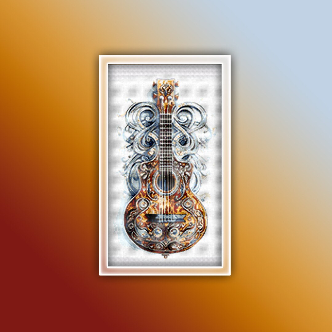 Guitar Cross Stitch Pattern 2 Instant PDF Download - Brown Electric Six ...
