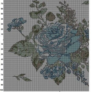 Blue Rose Cross Stitch Pattern 1 Instant PDF Download - Blue Rose ...