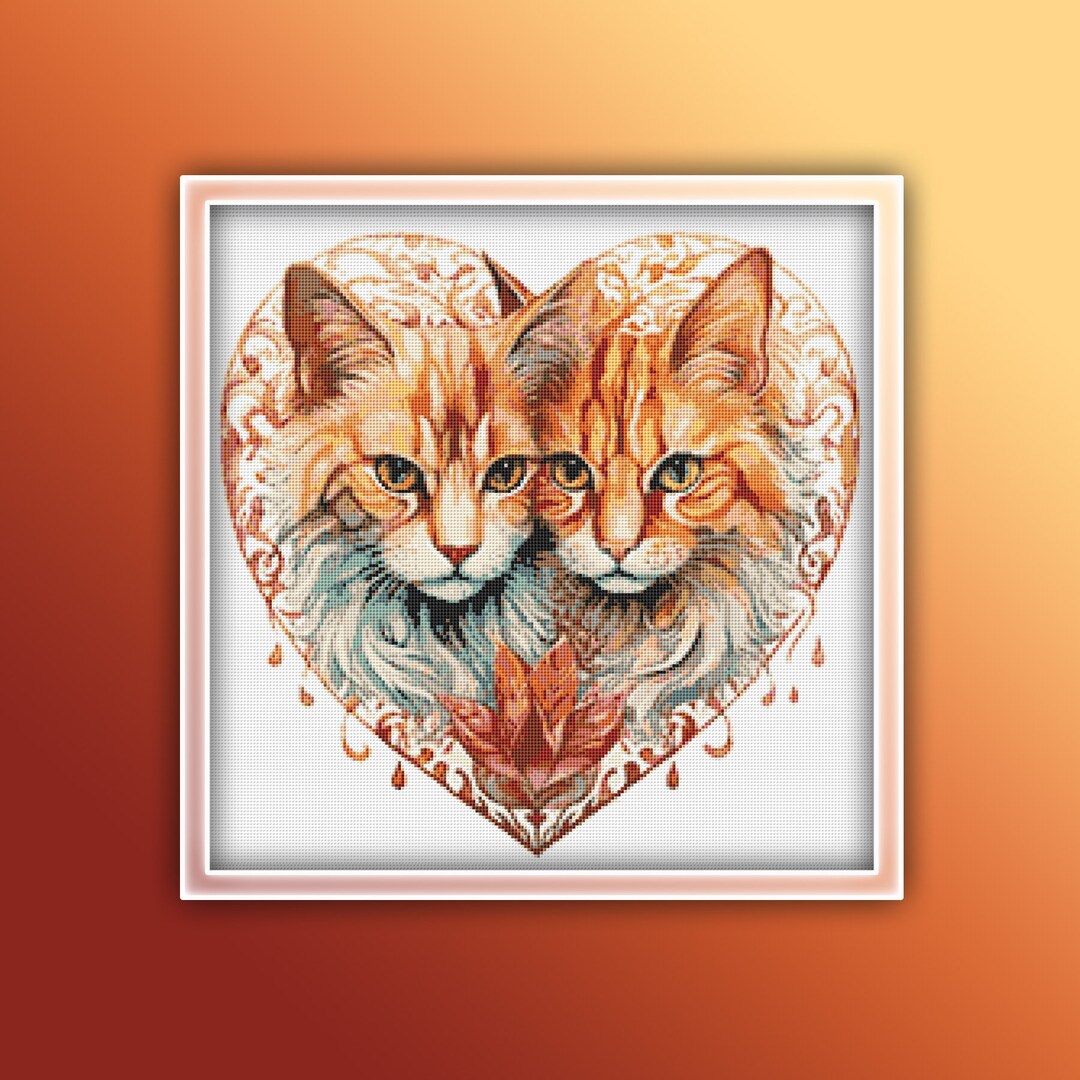 Cat Heart Cross Stitch Pattern 8 Instant PDF Download - Kitty ...