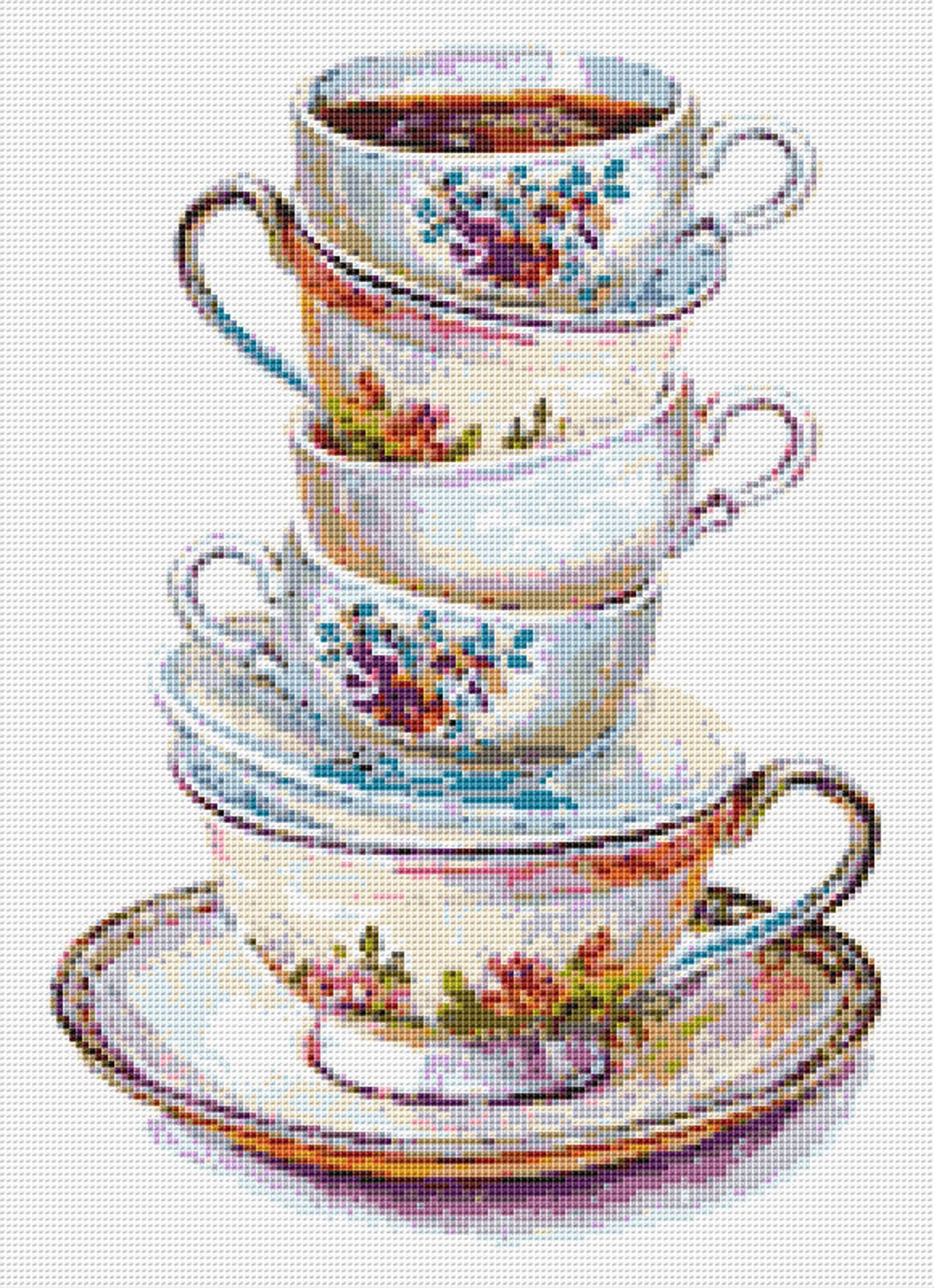 Tea Cups Cross Stitch Pattern 1 Instant PDF Download Tea - Etsy UK