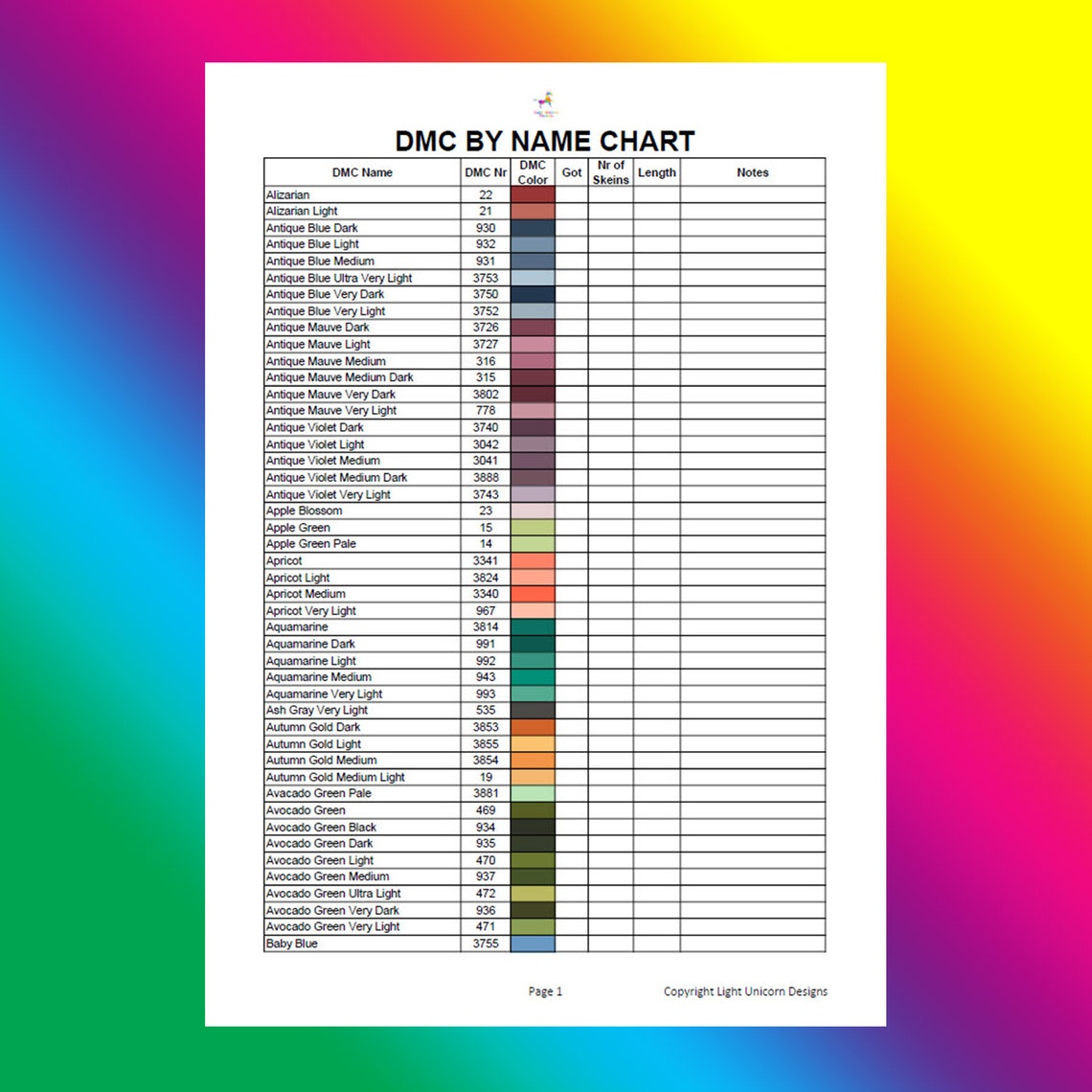 DMC Thread Charts PDF Instant Download | Cross Stitch Chart | Inventory ...
