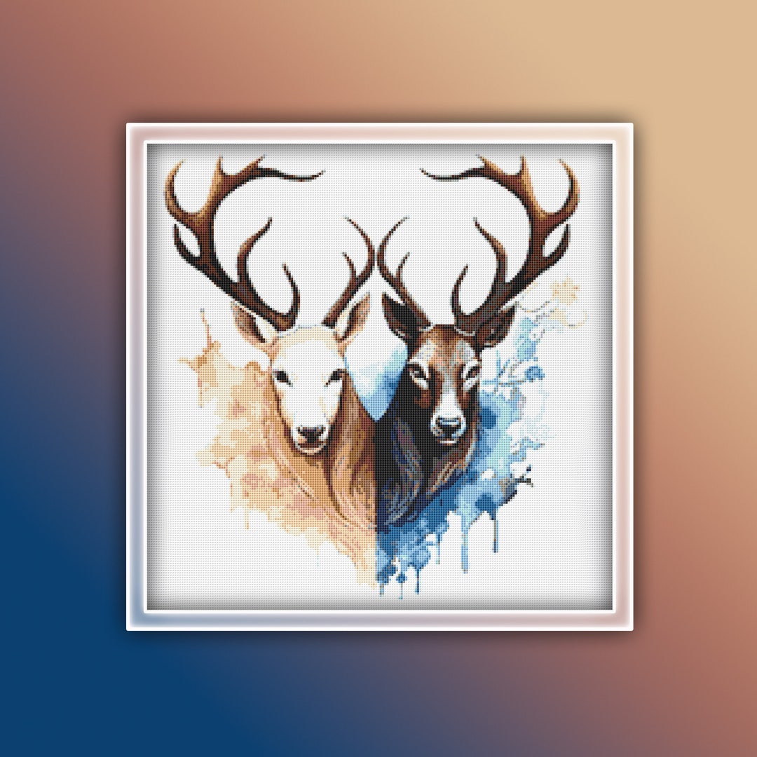 Stag Heart Cross Stitch Pattern 3 Instant PDF Download - Deer Heart ...