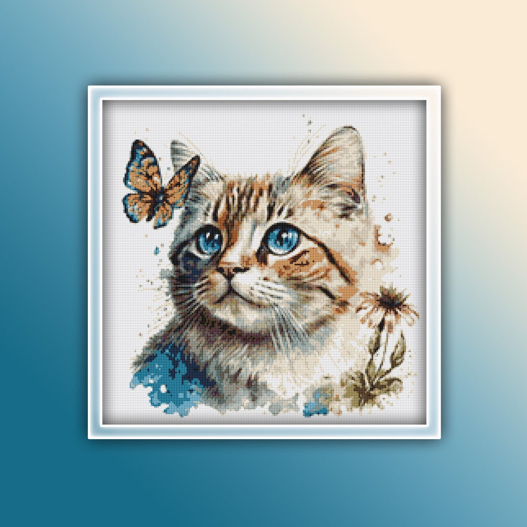 Cat Cross Stitch Pattern 21 Instant PDF Download - Kitty Watercolor ...