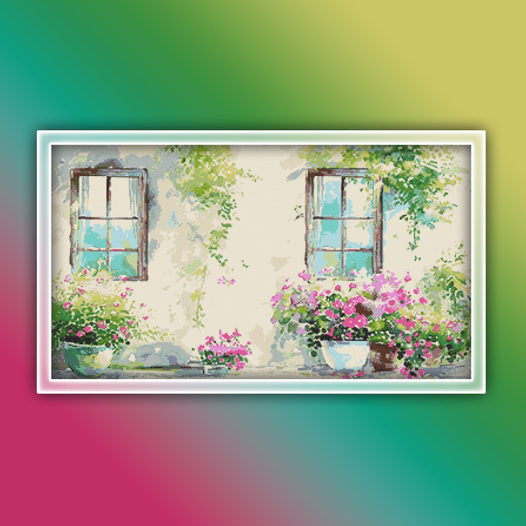 Window Cross Stitch Pattern 2 Instant PDF Download - Flowers on the ...