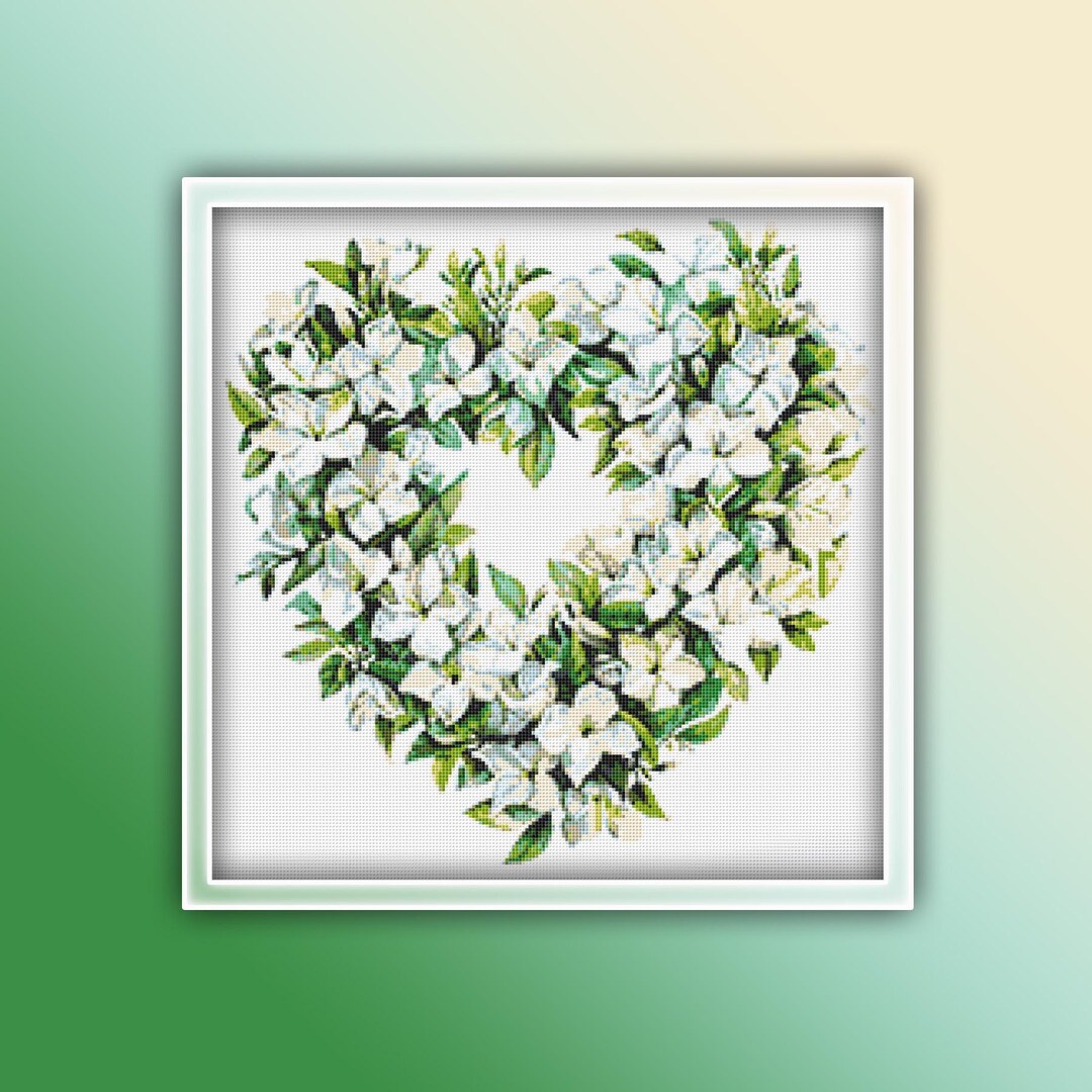 Gardenias Heart Cross Stitch Pattern 1 Instant PDF Download - White ...