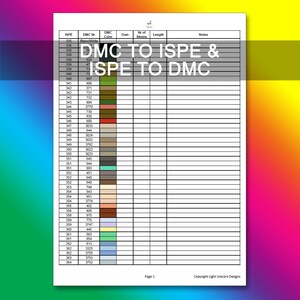 DMC to ISPE Conversion Chart PDF Instant Download | Cross Stitch Chart ...