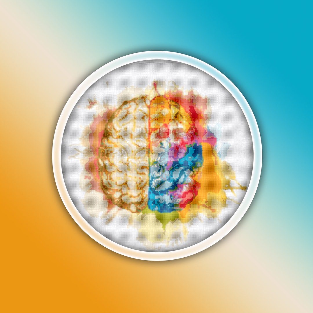 Brain Cross Stitch Pattern 1 Instant PDF Download - Anatomy Watercolor ...
