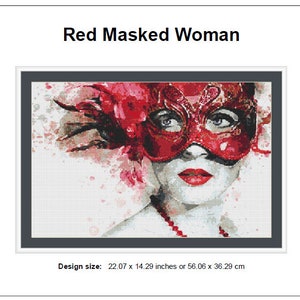 Red Masked Woman Stitch Pattern Instant PDF Download - Woman Watercolor ...