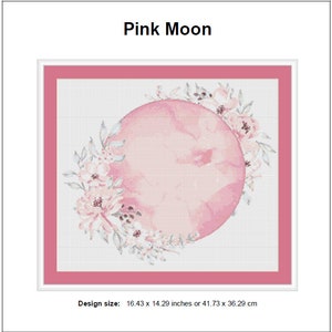 Pink Moon Cross Stitch Pattern Instant PDF Download - Moon Watercolor ...