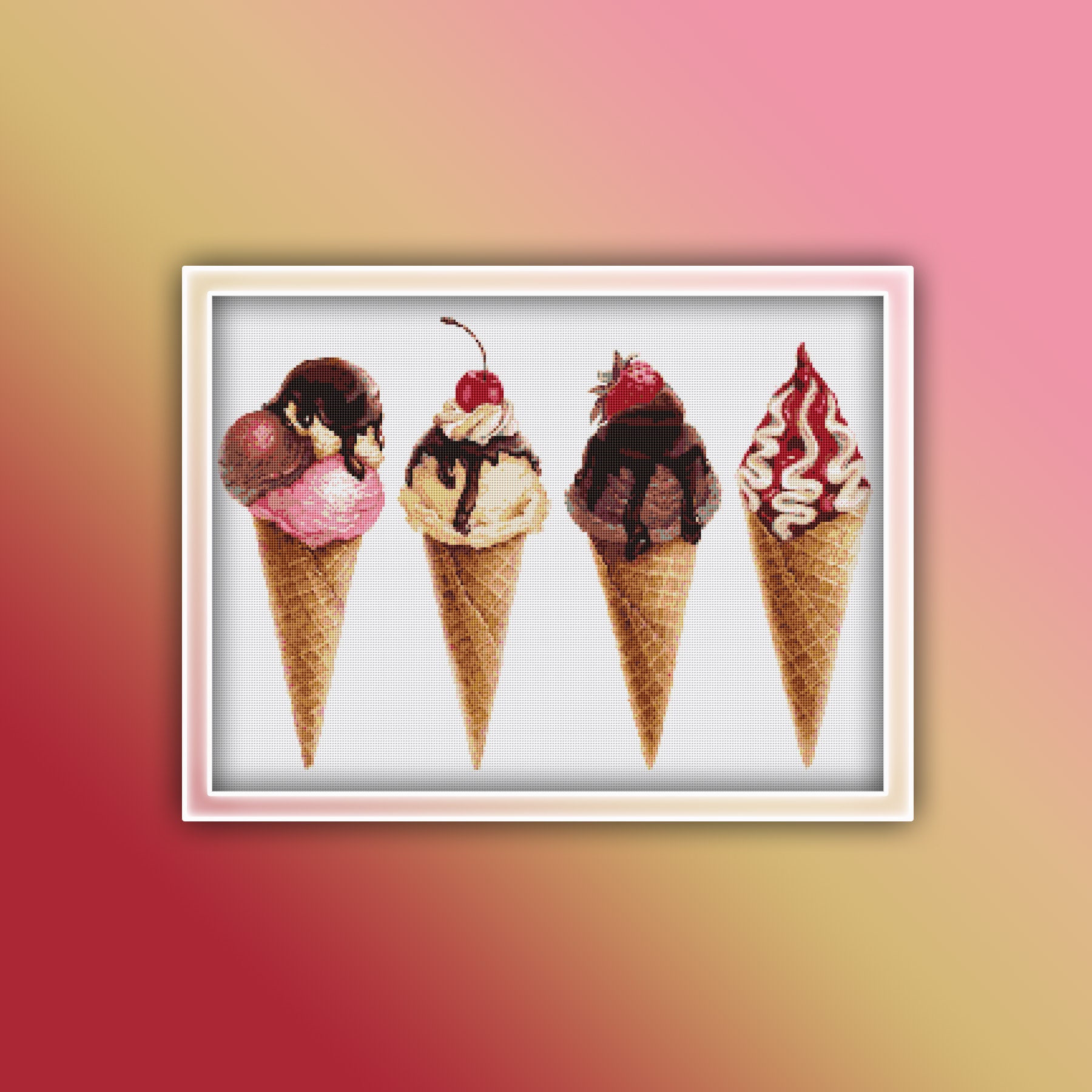 Needlepoint ice cream embroidery hoop art PDF pattern with instructions ...