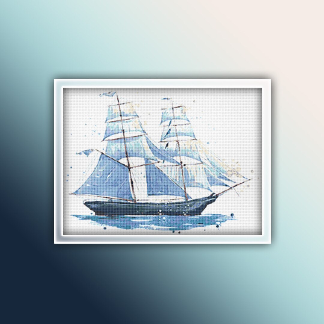 Sail Boat Cross Stitch Pattern Instant PDF Download - Ship Watercolor ...