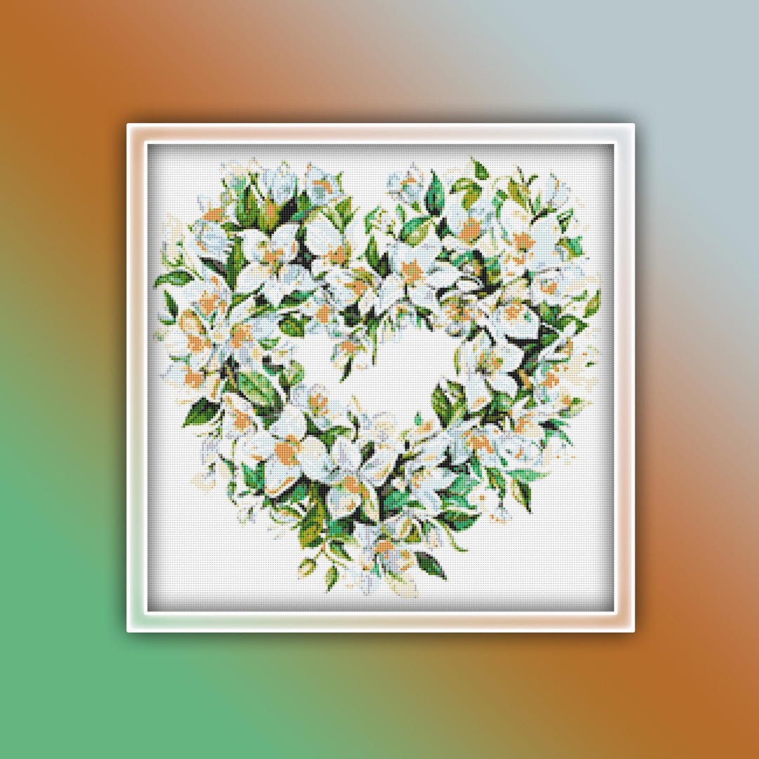 Jasmine Flowers Heart Cross Stitch Pattern 1 Instant PDF Download ...
