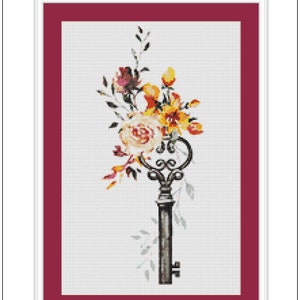 Rose Key Cross Stitch Pattern 5 Instant PDF Download - Roses Watercolor ...
