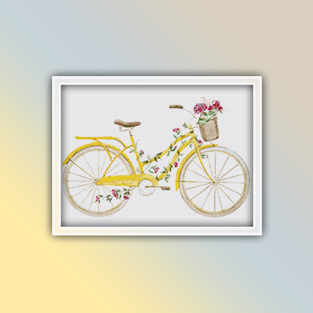 Bicycle Cross Stitch Pattern 2 Instant PDF Download - Flower Bicycle ...