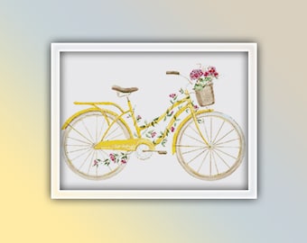 Bicycle Cross Stitch Pattern 1 Instant PDF Download Flower | Etsy