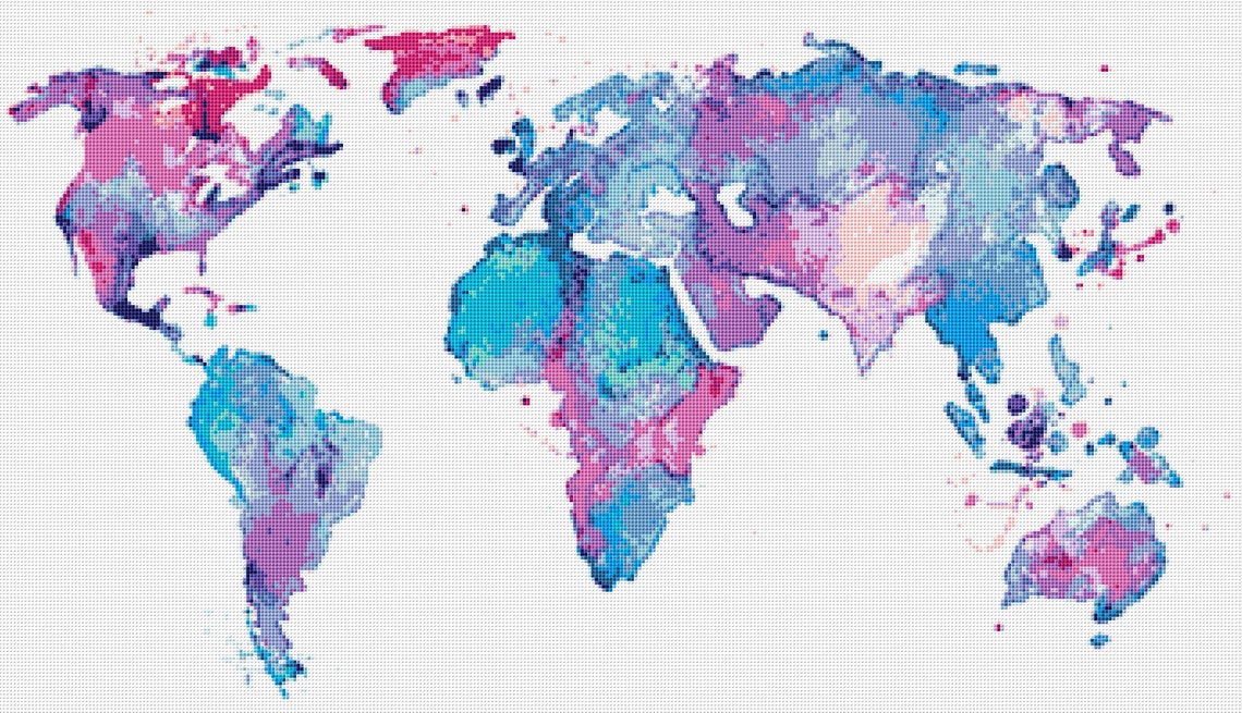 World Map Cross Stitch Pattern 2 Instant PDF Download Earth | Etsy