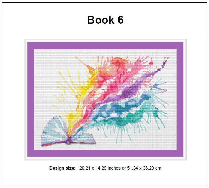 Book Cross Stitch Pattern 6 Instant PDF Download - Reading Watercolor ...