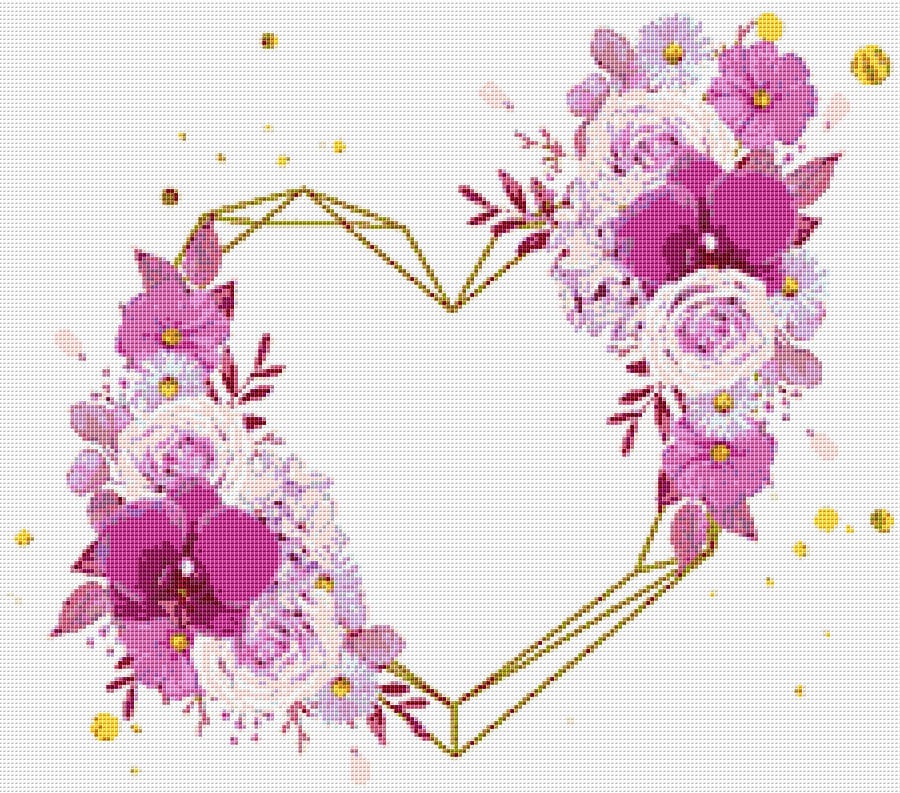 Pink Roses Heart Wreath Cross Stitch Pattern Instant Download | Etsy