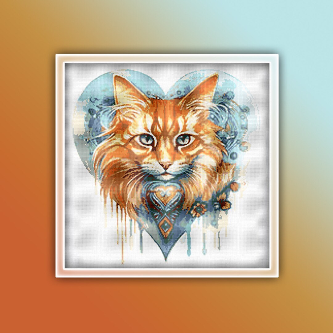 Cat Heart Cross Stitch Pattern 7 Instant PDF Download - Kitty ...
