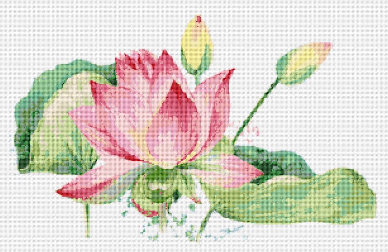 Lotus Cross Stitch Pattern 2 Instant PDF Download Lotus - Etsy