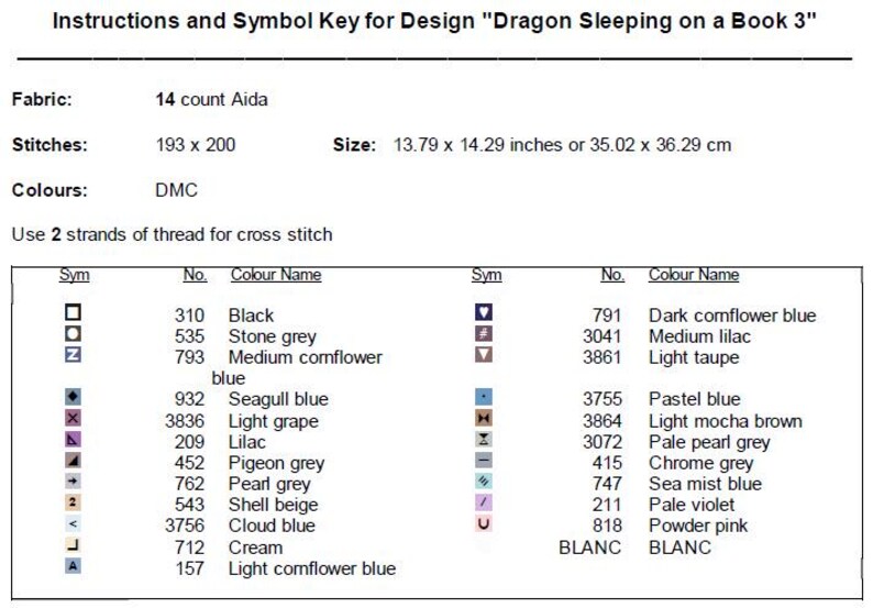 Dragon Sleeping on a Book Cross Stitch Pattern 3 Instant PDF Download ...