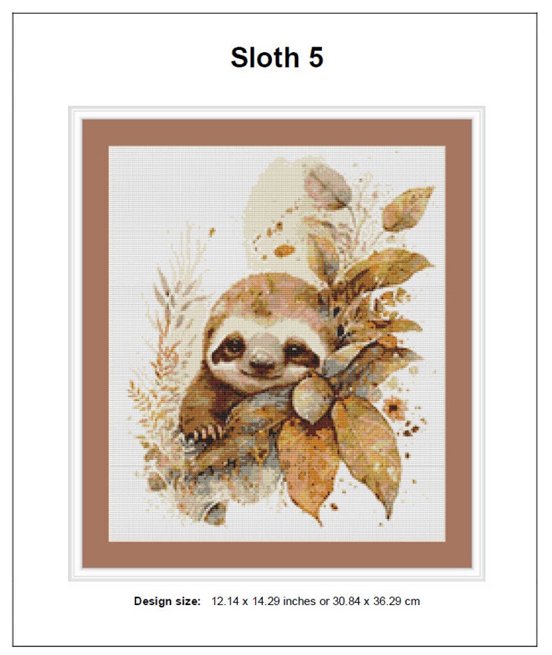 Sloth Cross Stitch Pattern 5 Instant PDF Download - Sloth Watercolor ...