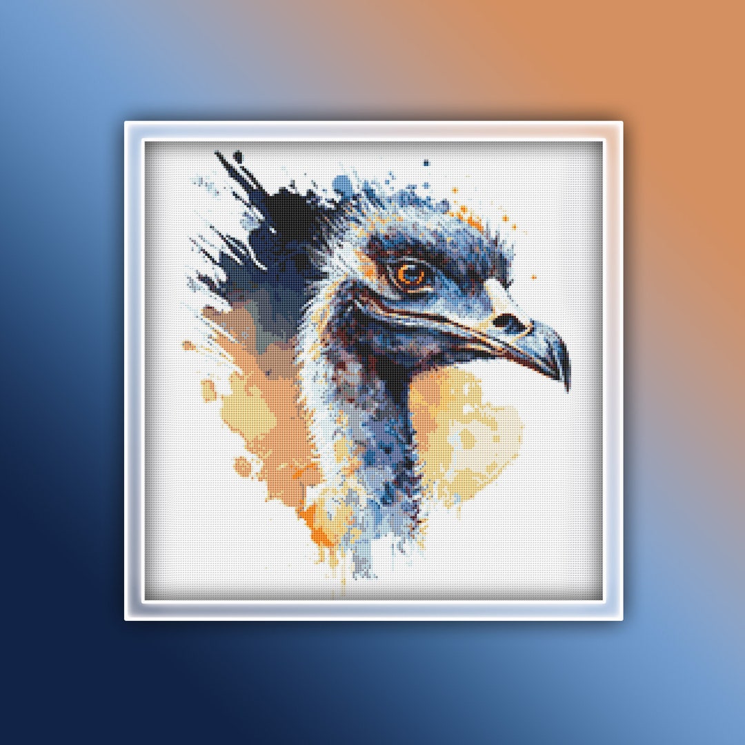 Ostrich Cross Stitch Pattern 3 Instant PDF Download - Bird Watercolor ...