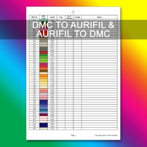 DMC to Aurifil Conversion Chart PDF Instant Download | Cross Stitch ...