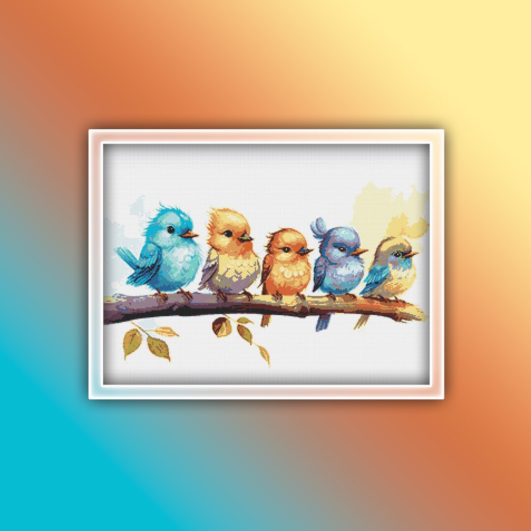 Birds on a Branch Cross Stitch Pattern 2 Instant PDF Download - Orange ...