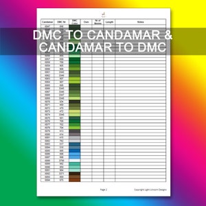 DMC to Candamar Conversion Chart PDF Instant Download | Cross Stitch ...